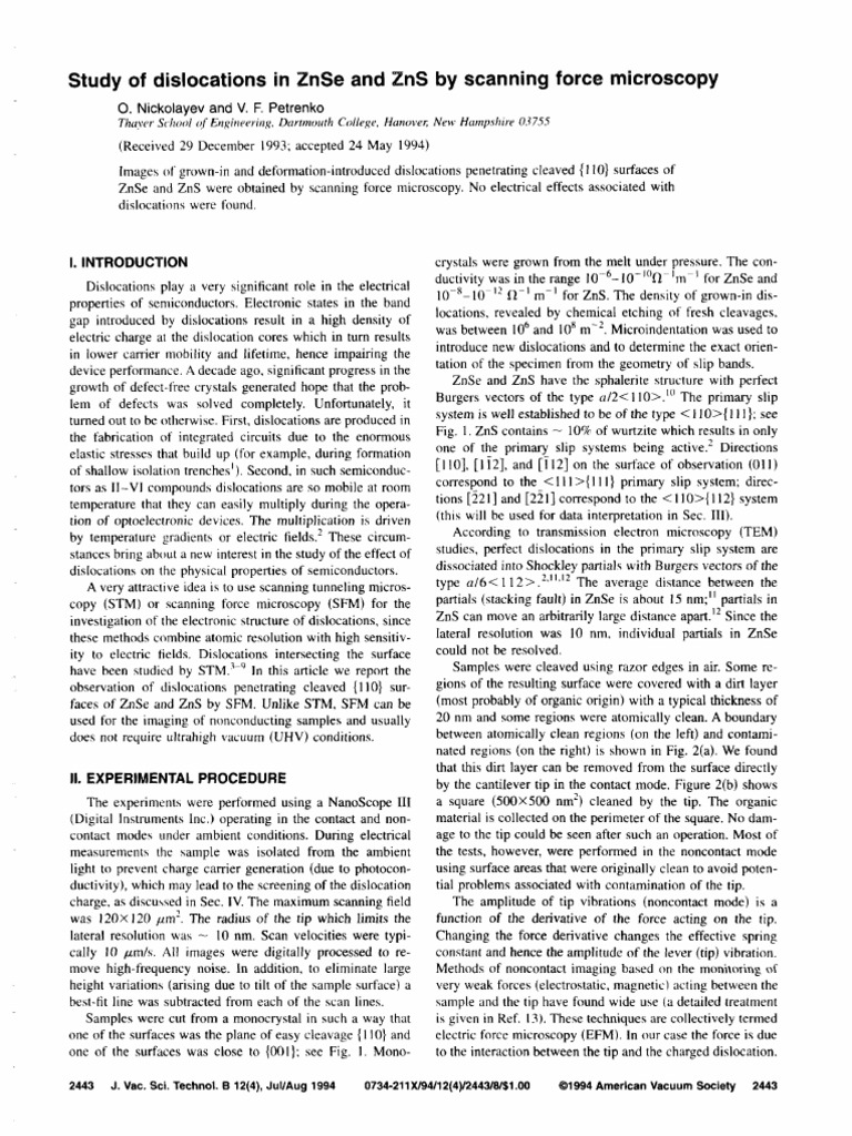 Study of Dislocations in Znse and Zns by Scanning Force Micros | PDF | Dislocation | Yield ...