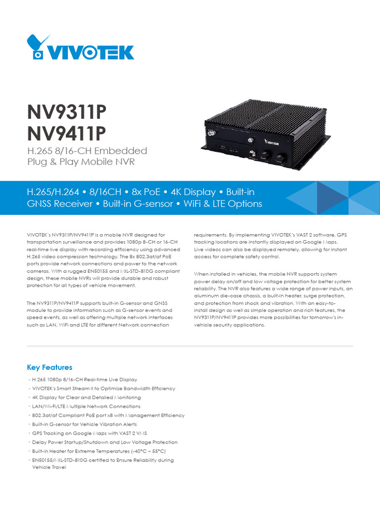 H.265 Mobile NVR for Vehicle Surveillance | PDF | Wi Fi | Hard Disk Drive