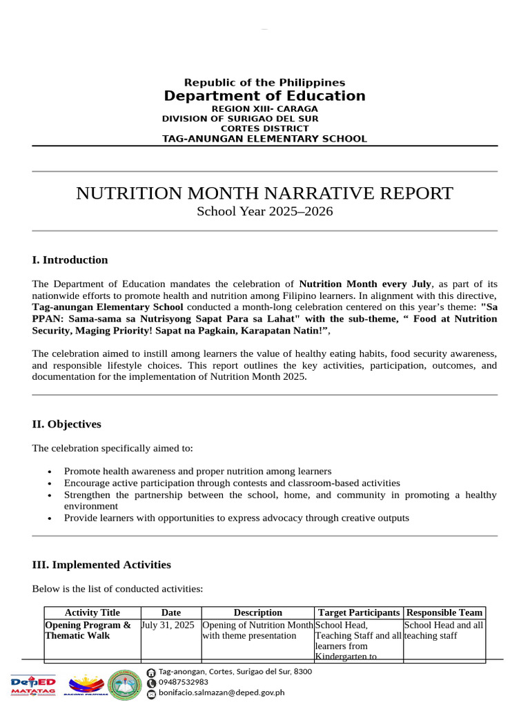 Nutrition Month Narrative Report | PDF
