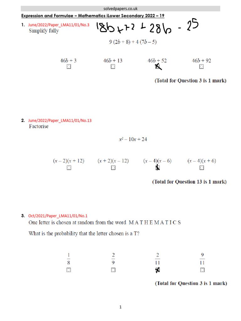 Mathematics Exam Papers Archive | PDF