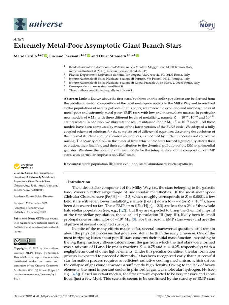 Extremely Metal-Poor Asymptotic Giant Branch Stars | PDF | Stars ...