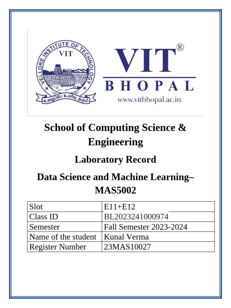 Data Science Lab Experiments Record | PDF | Coefficient Of ...