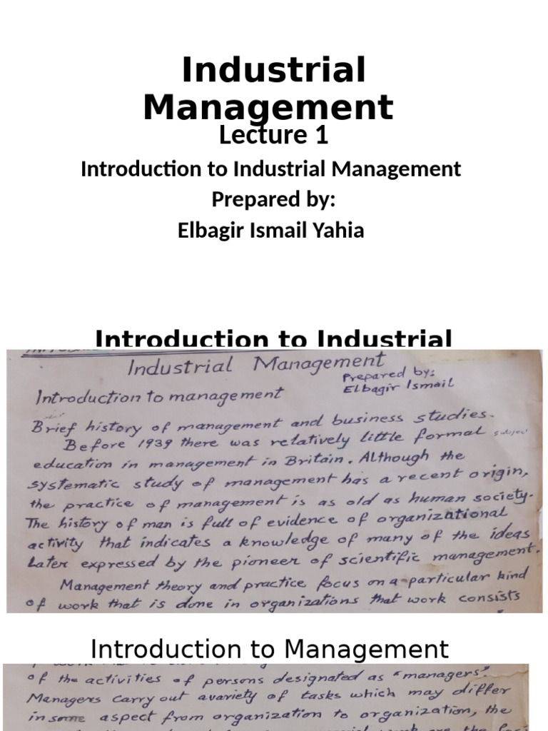 Industrial Management Lecture 1 | PDF