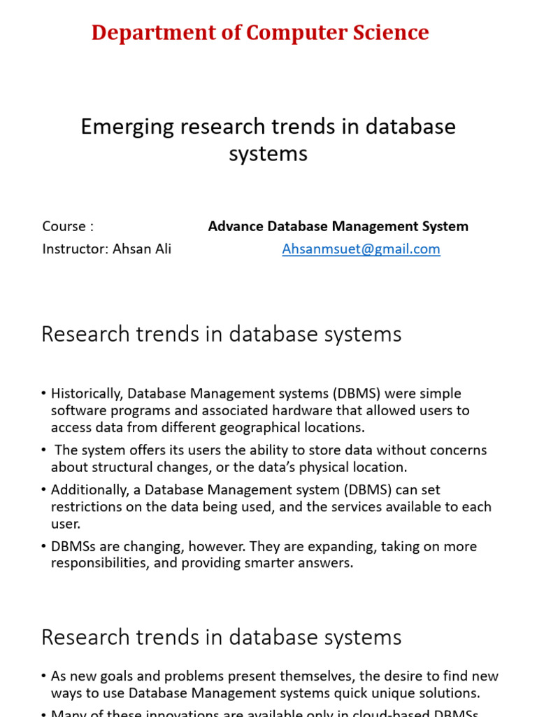 Lec 12. Emerging Research Trends in Database Systems | PDF | Databases ...