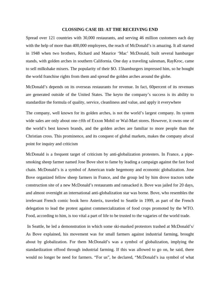 Clossing Case Iii at The Receiving End | PDF | Mc Donald's | Brand
