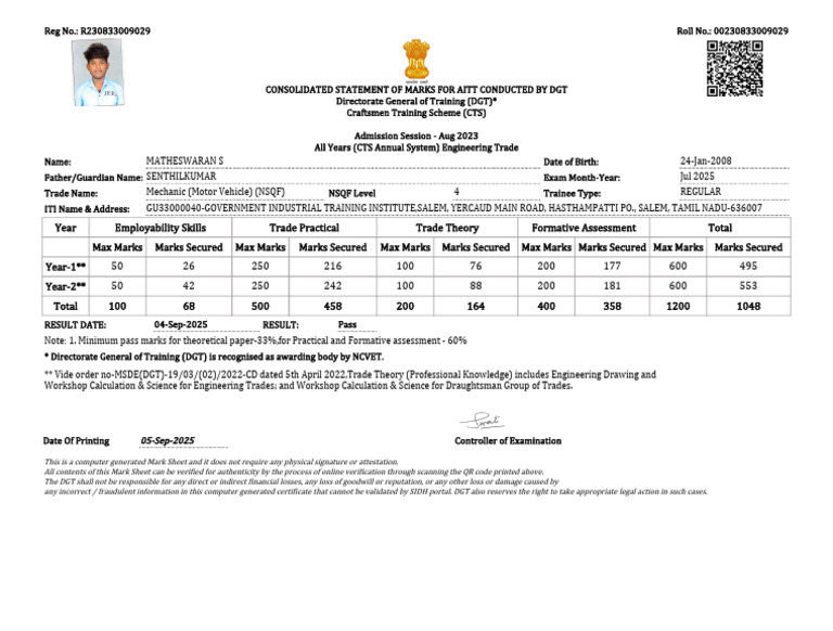 Digitally Signed by DS Directorate General of Training 01 Date: 2025-09 ...