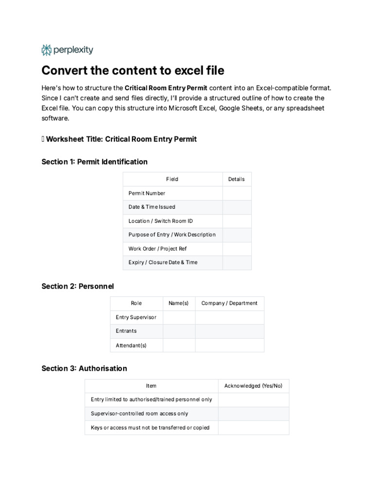Critical Room Entry Permit Excel Guide | PDF | Microsoft Excel