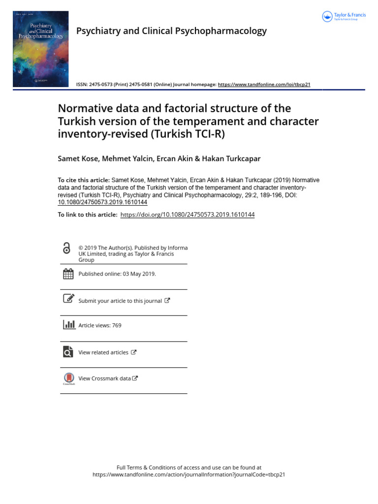 Turkish TCI-R: Validity and Factor Structure | PDF | Psychology ...
