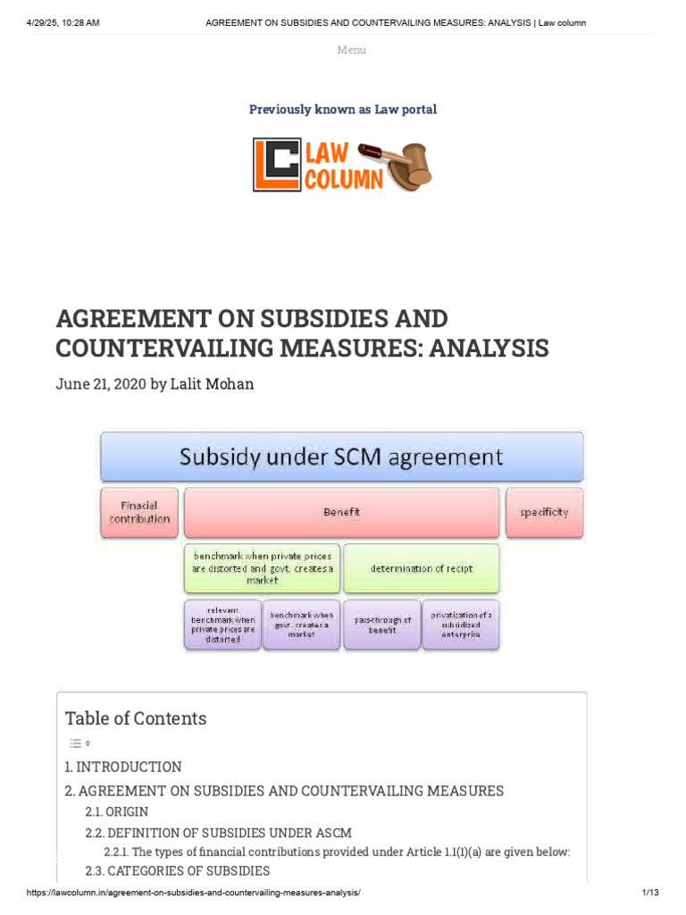 Subsidies and Countervailing Measures Explained | PDF | Subsidy ...
