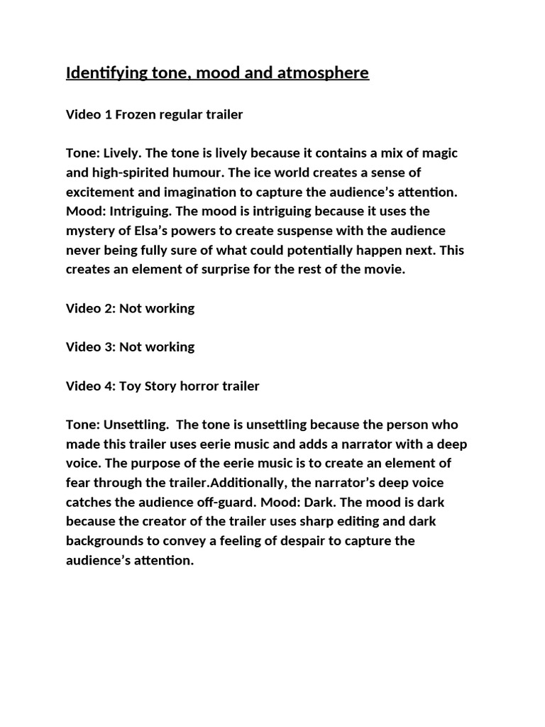 Identifying Tone, Mood and Atmosphere | PDF