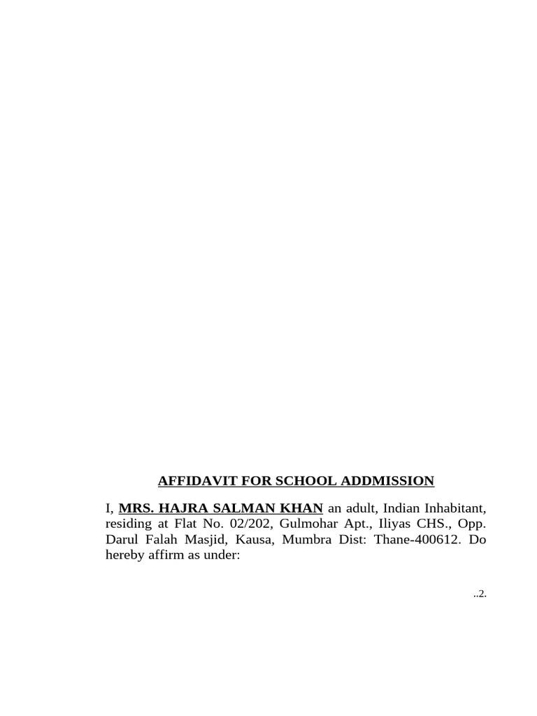 Affidavit For School Addmission Not Having Leaving | PDF
