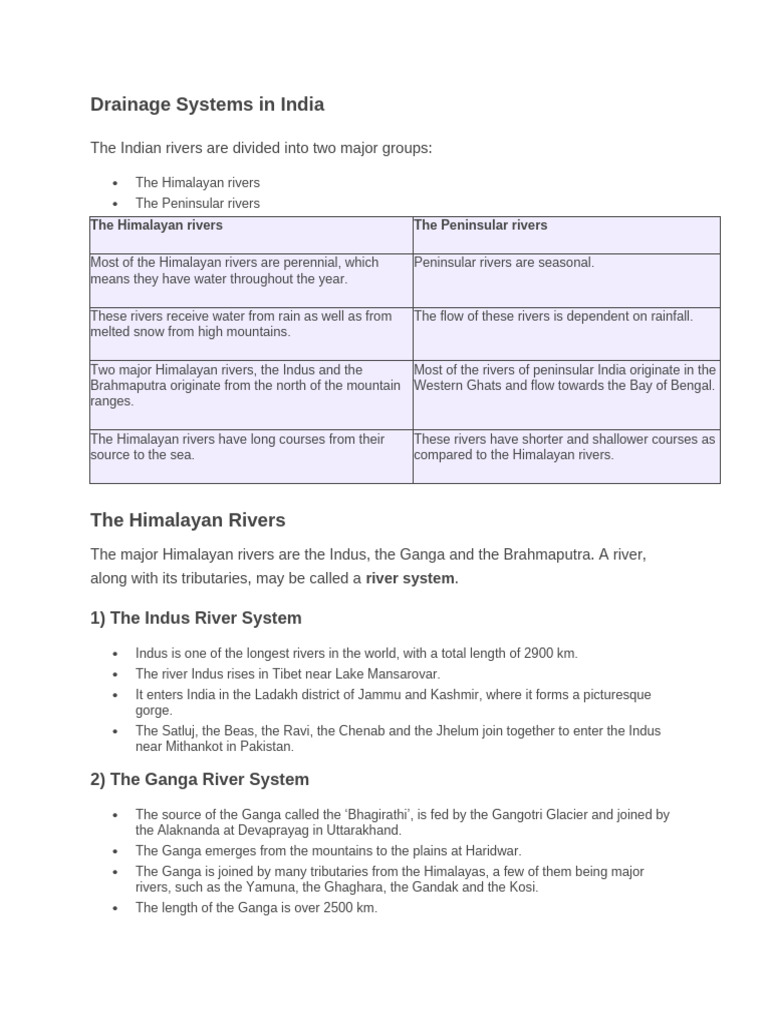 Drainage Systems in India: The Indian Rivers Are Divided Into Two Major ...