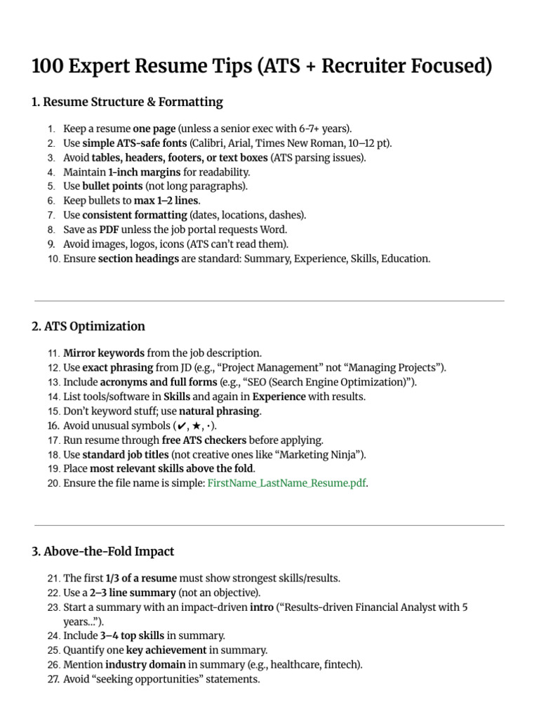 100 Expert Resume Tips | PDF | Résumé | Linguistics