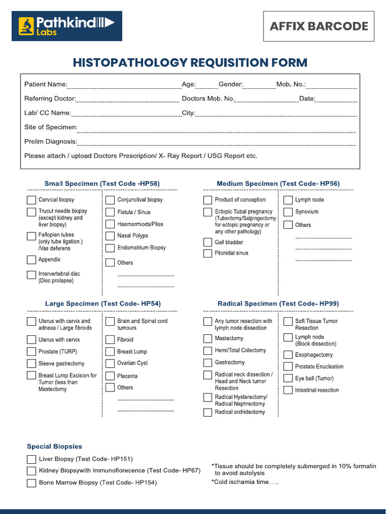 Histopathology Requisition Form - New638618362495702301 | PDF
