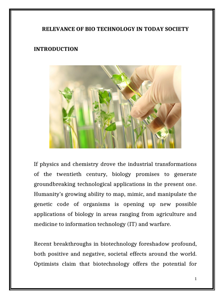 Relevance of Bio Technology in India Society | PDF | Biotechnology ...