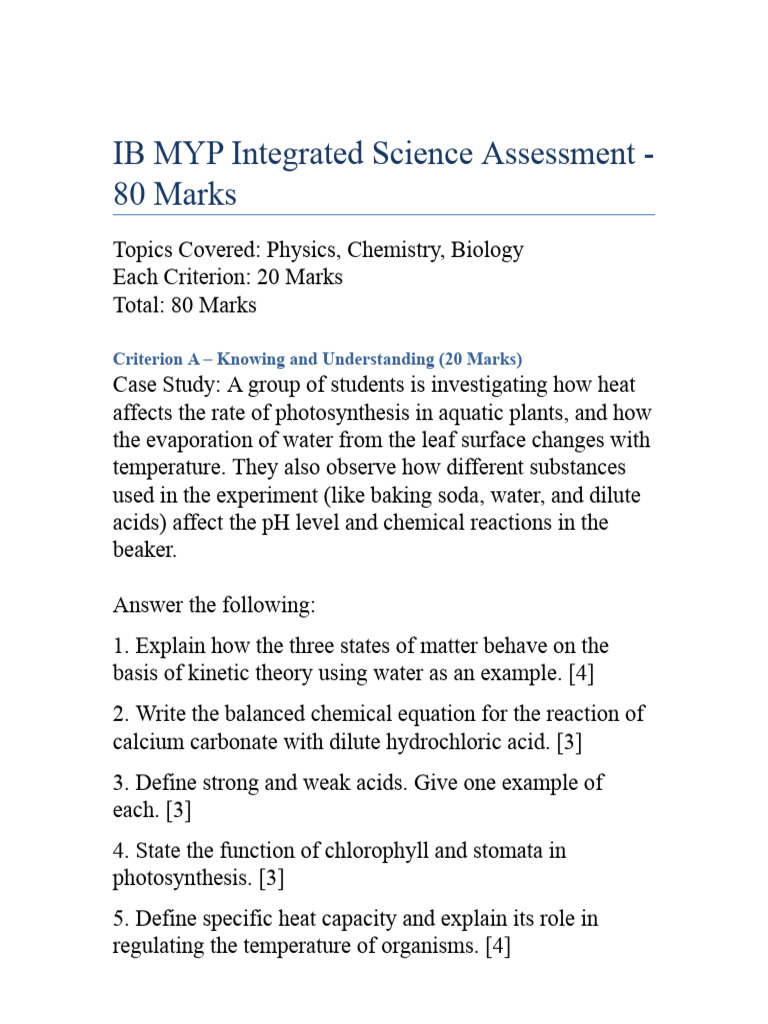IB MYP Integrated Science Assessment Guide | PDF | Photosynthesis | Heat