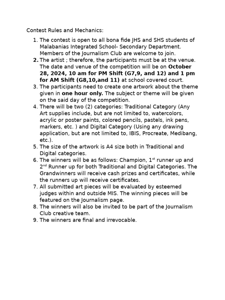Malabanias Art Contest Rules 2024 | PDF