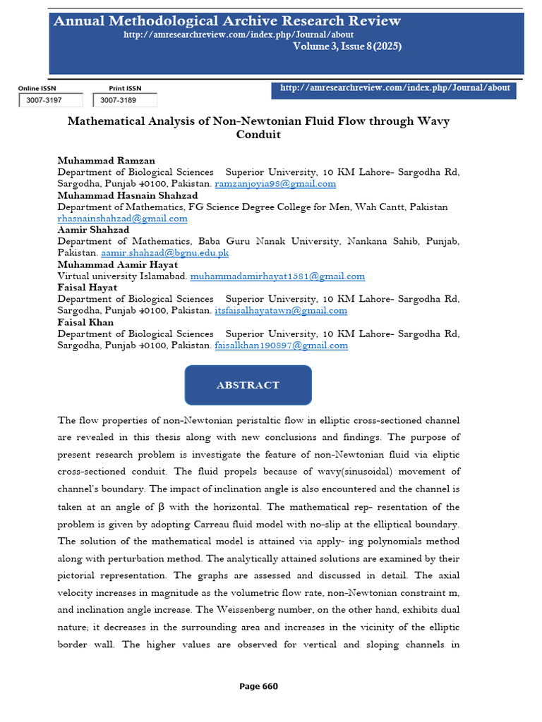 Non-Newtonian Fluid Flow in Wavy Channels | PDF | Fluid Mechanics ...