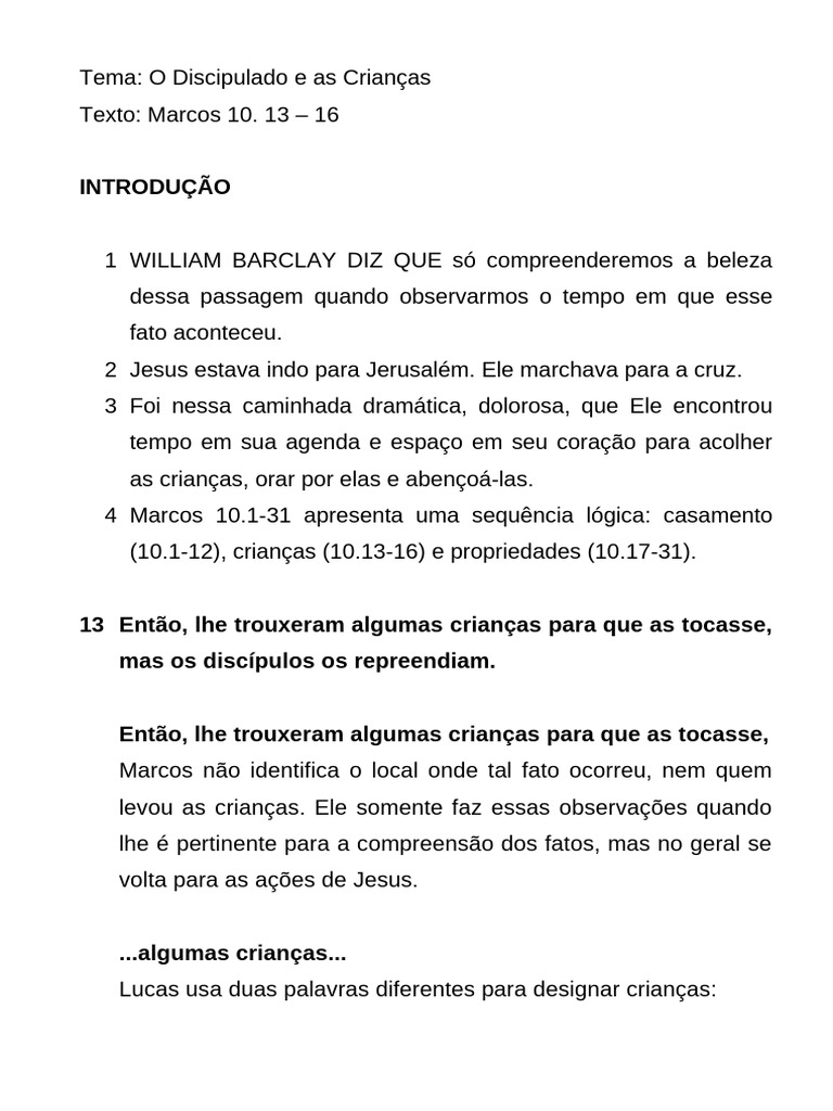 Marcos 10-13-16 - O Discipulado e As Crianças | PDF | Jesus | O Reino ...
