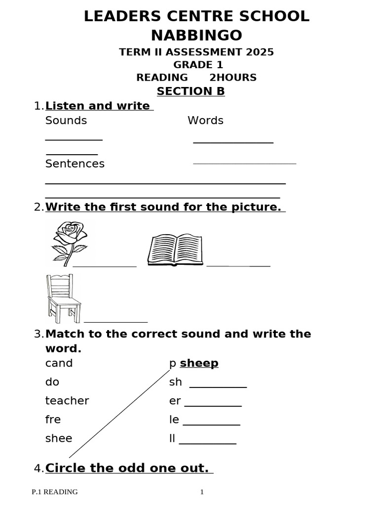 Grade 1 Reading Assessment 2025 | PDF