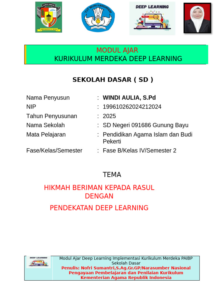Modul Ajar Deep Learning Kelas 4 Bab 7 Pai 2025 Hikmah Beriman Kepada Rasul | PDF