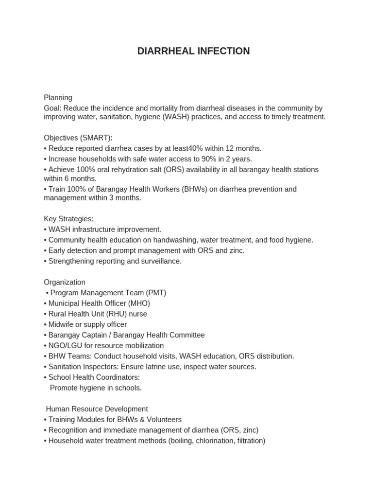 Diarrheal Disease Prevention Plan | PDF | Wash | Diarrhea