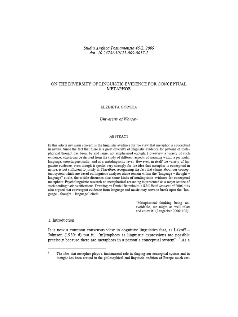 On the Diversity of Linguistic Evidence | PDF | Metaphor | Embodied ...