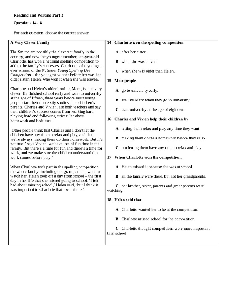 K - Reading PART 3 - Multiple Choice VIII Comp | PDF