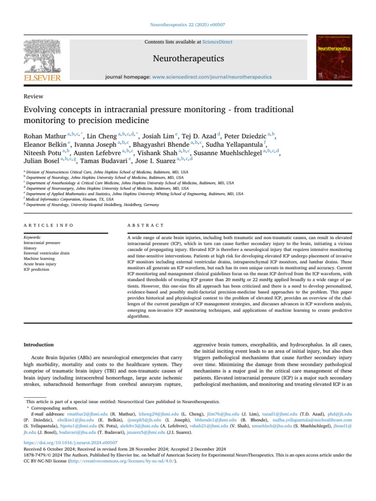 Intracranial Pressure Monitoring Advances | PDF | Traumatic Brain ...
