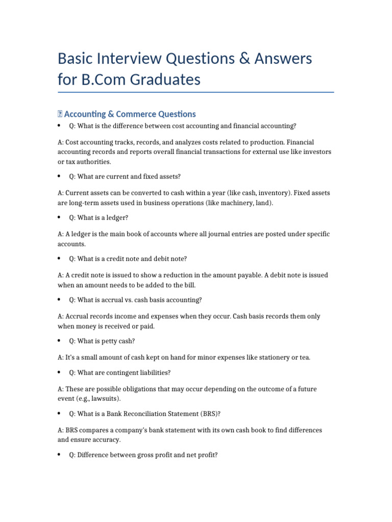 BCom Interview Questions and Answers | PDF | Debits And Credits | Business