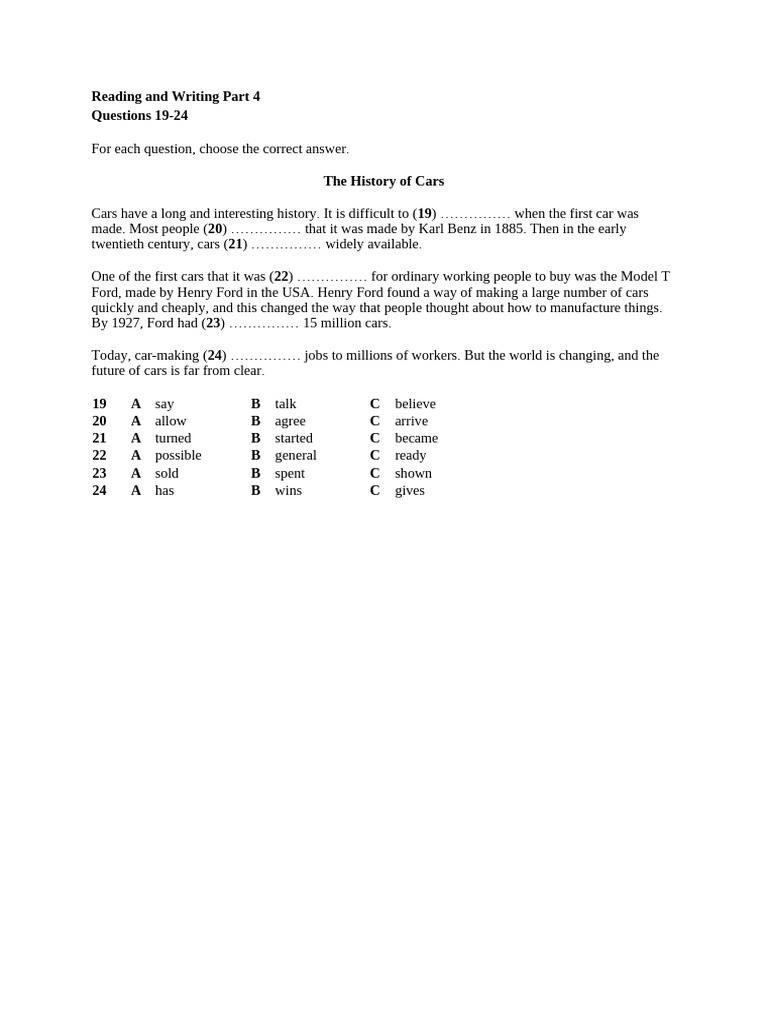 K - Reading PART 4 - Gapped Text VIII Comp | PDF | Car | Transport