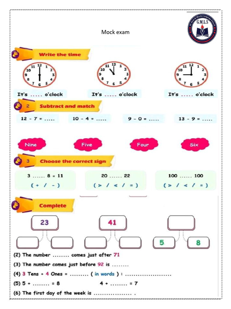 Maths .Mock Exam Prim 1 Trem 2 | PDF