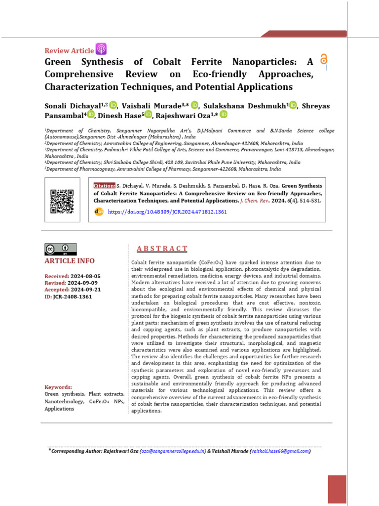 Green Synthesis of Cobalt Ferrite NPs | PDF | Energy Dispersive X Ray ...