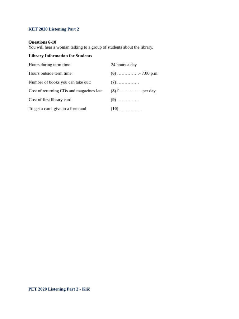 Library Info for Students KET 2020 | PDF