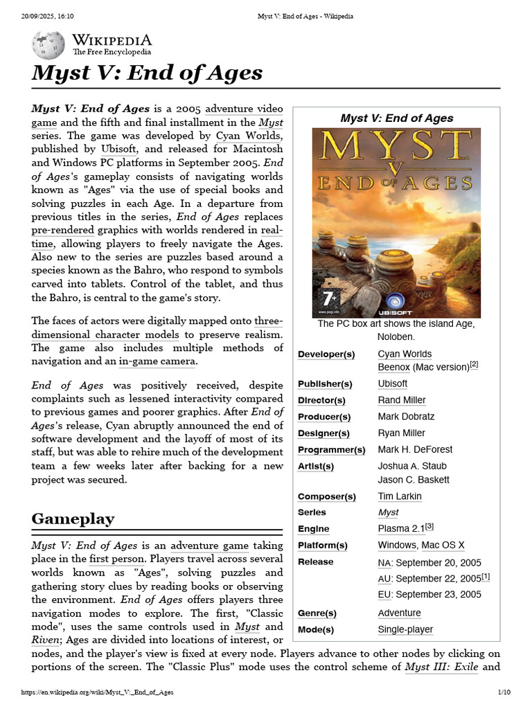 Myst V: End of Ages Overview | PDF | Video Game Development Companies ...