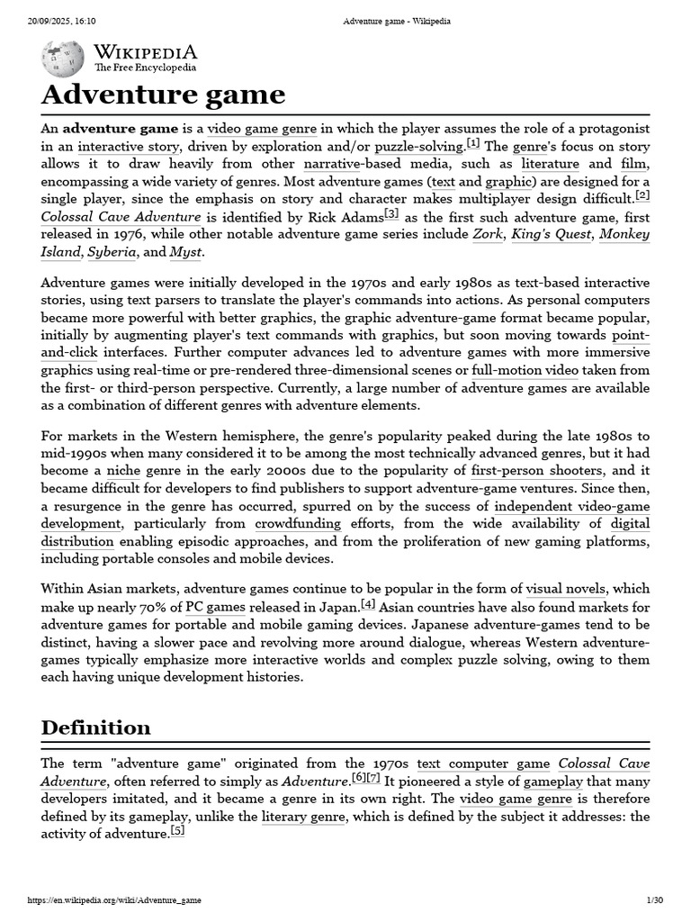 Adventure Game - Wikipedia | PDF | Adventure Games | Electronic Games