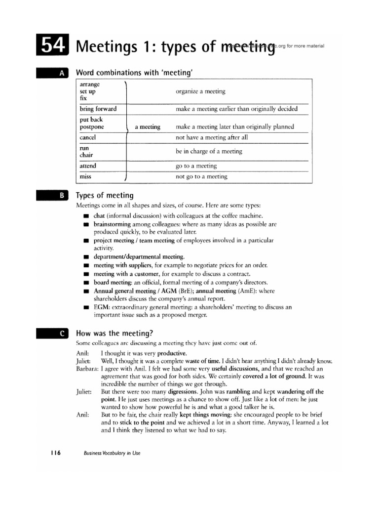 Business Vocabulary in Use - Meetings and Presentations | PDF