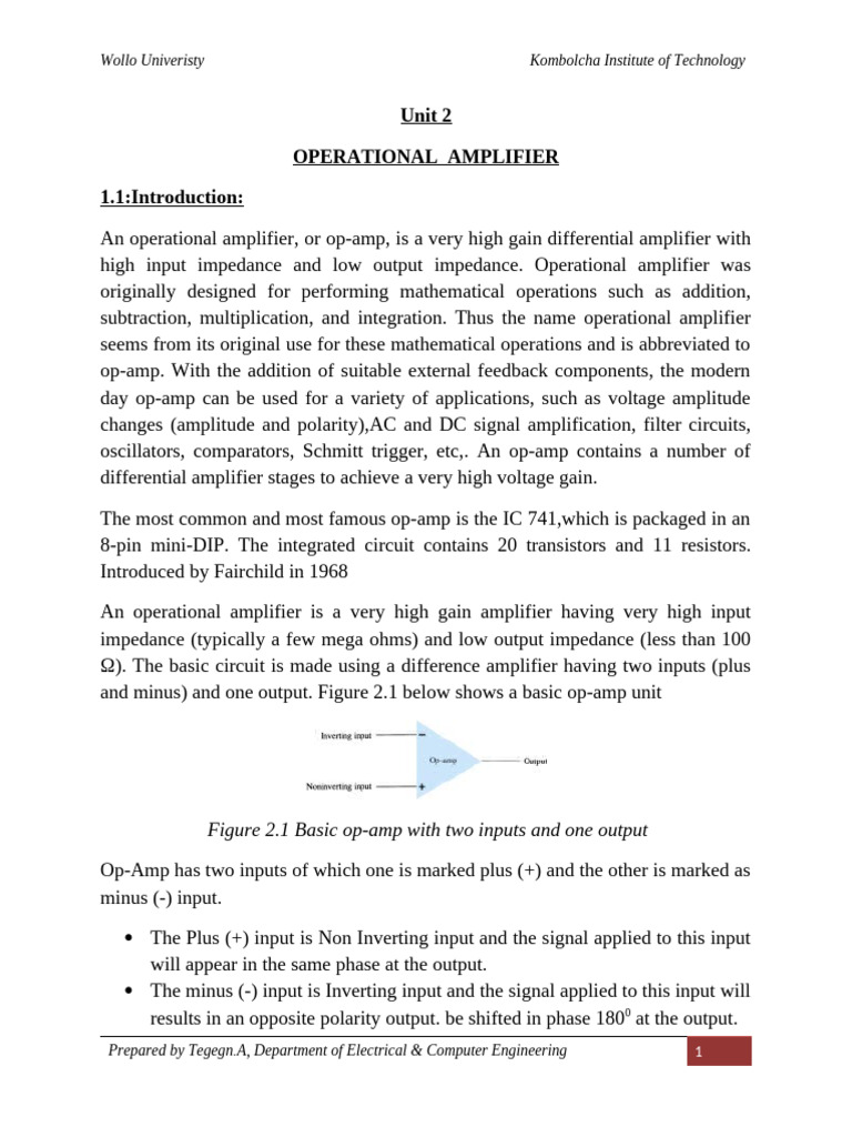 Unit 2 - Operational - Amplifiers | PDF | Operational Amplifier | Amplifier