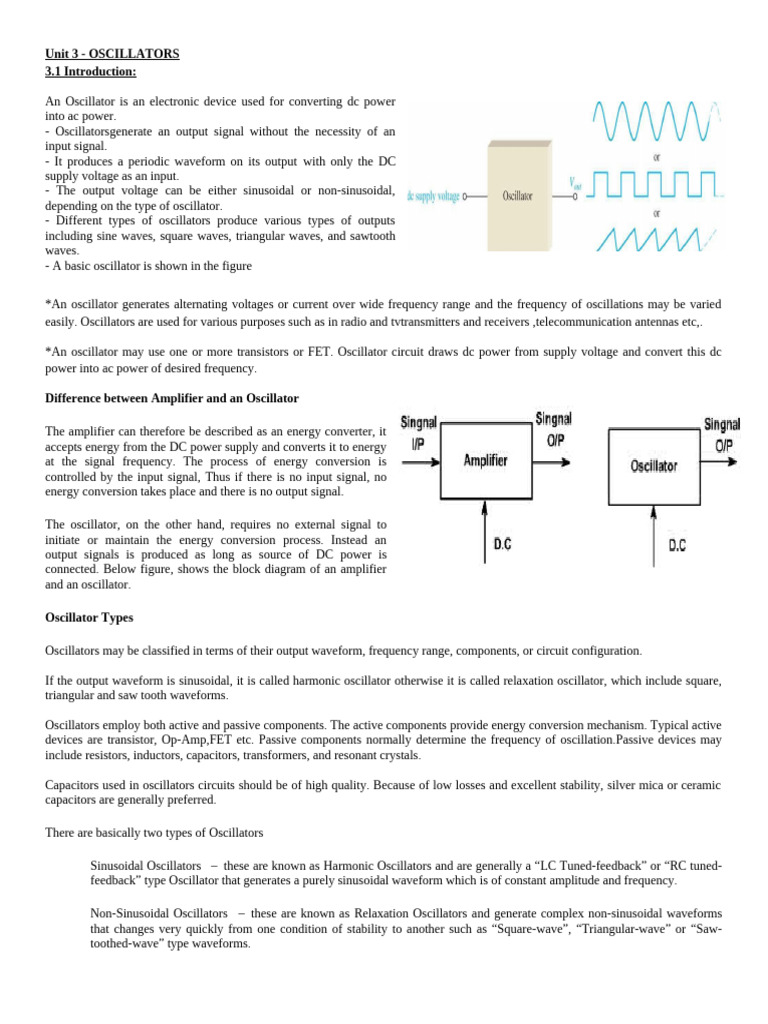 Oscillator vs. Amplifier Explained | PDF | Electronic Oscillator | Inductor