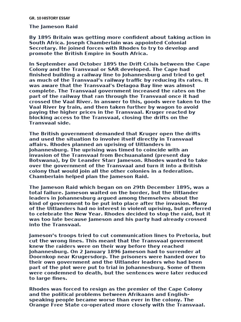 10 Hist Jameson Raid | PDF | South Africa–United Kingdom Relations ...