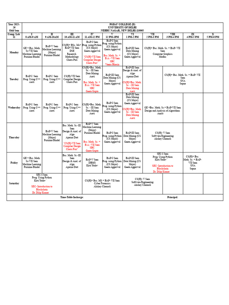 Labs Timetable Odd 2025-26 | PDF | Computing | Science
