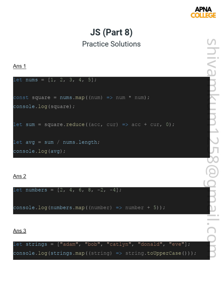 JavaScript Practice Solutions Part 8 | PDF
