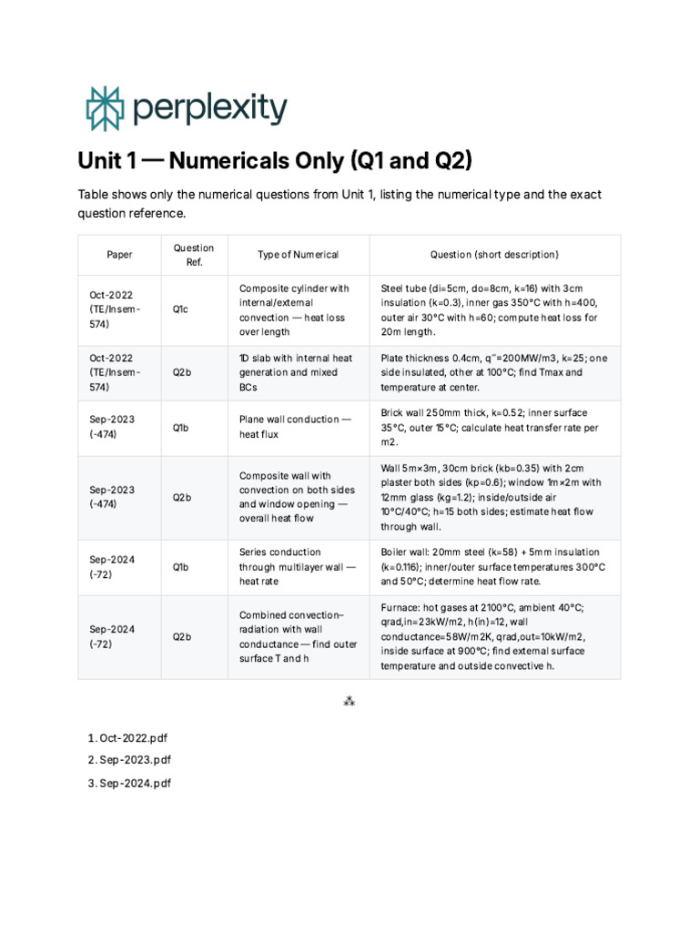 Unit 1 - Numericals Only (Q1 and Q2) | PDF | Heat Transfer | Heat