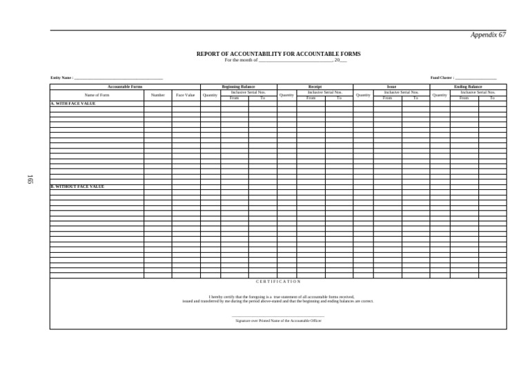 Appendix 67 Report of Accountability For Accountable Forms | PDF