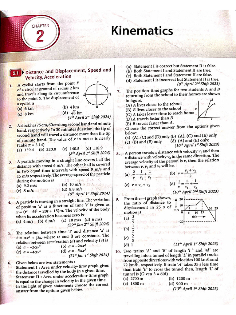 2 Motion in A Straight Line JEE Main PYQ | PDF