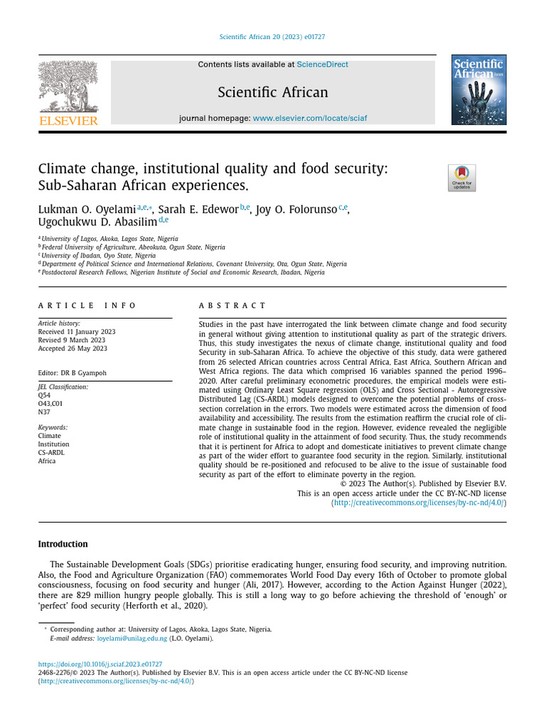 Climate Change and Food Security in Africa | PDF | Food Security ...