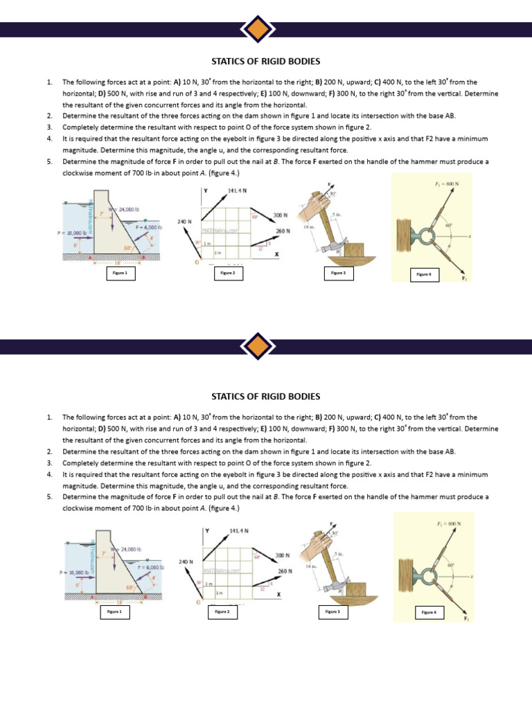 Statics of Rigid Bodies Mock Exam | PDF | Force | Angle