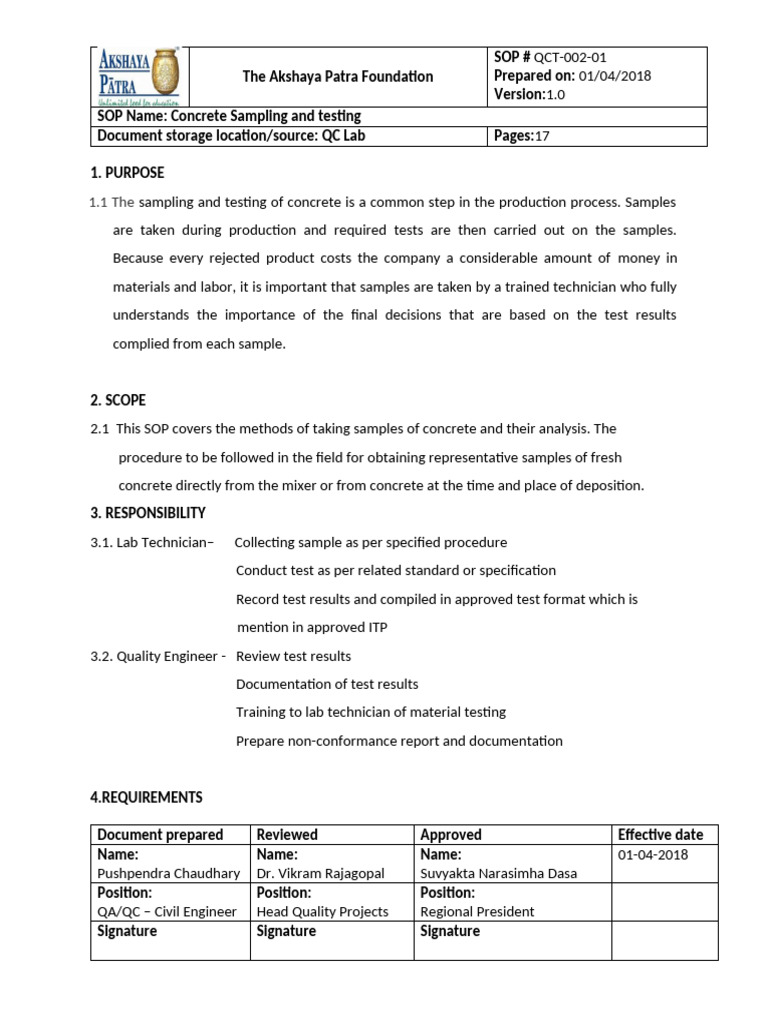 SOP - 02-Concrete Sampling and Testing | PDF | Concrete