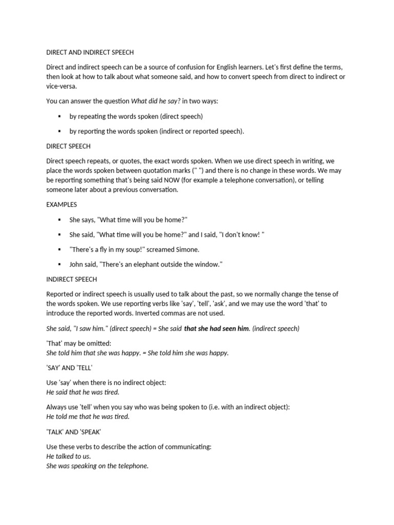Understanding Direct and Indirect Speech | PDF | Linguistics | Grammar
