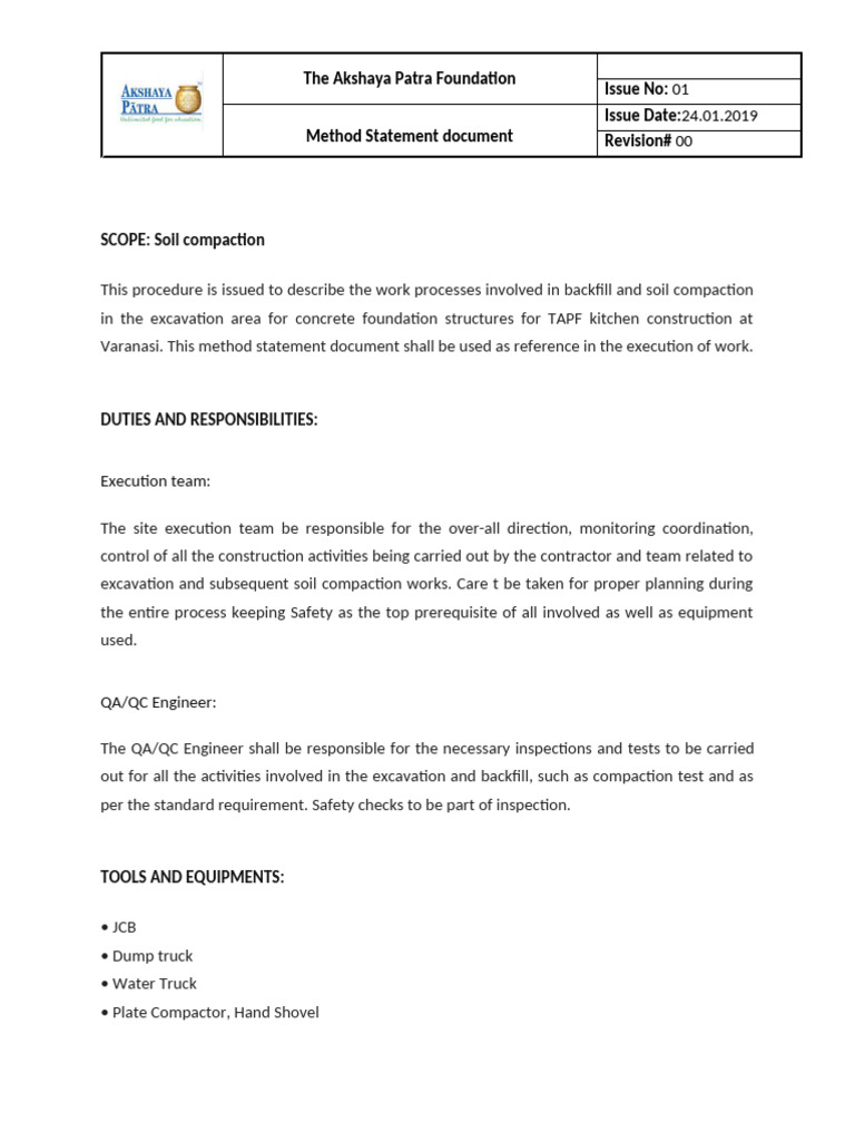 SOP - 16 Soil Compaction Method Statement | PDF